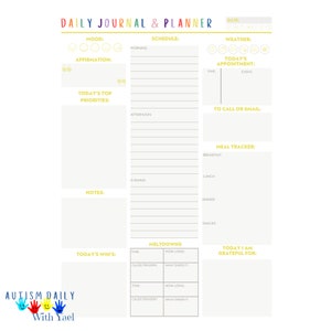 Printable Daily Planner and Journal for Autism ASD ADHD Families ...