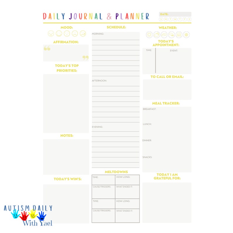 Printable Daily Planner and Journal for Autism ASD ADHD Families ...