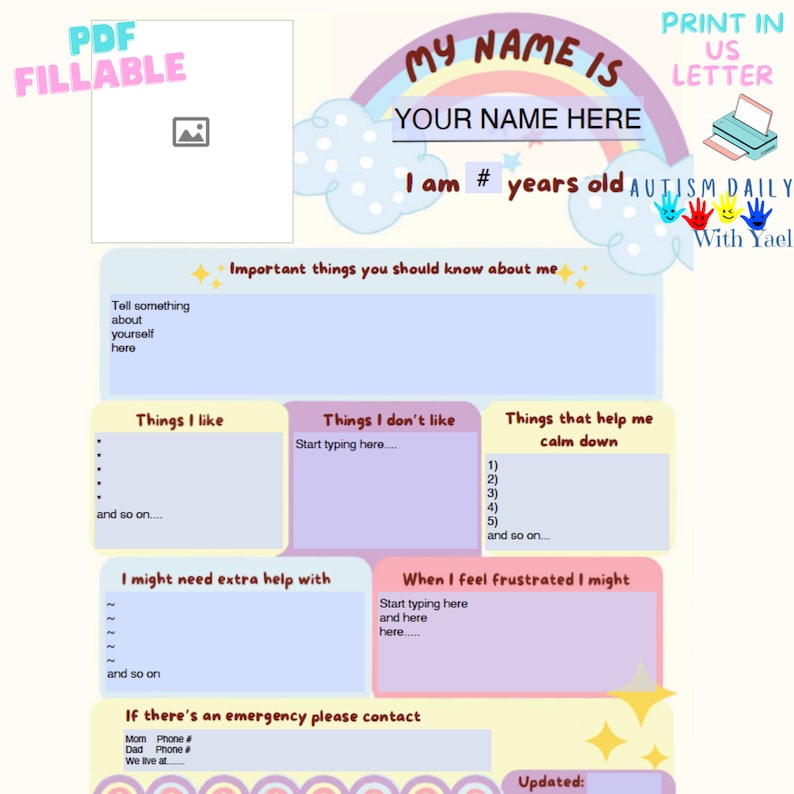 All About Me Printable, Special Needs, ASD, ADHD One Page Profile ...