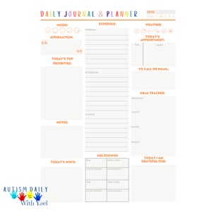 Printable Daily Planner and Journal for Autism ASD ADHD Families ...