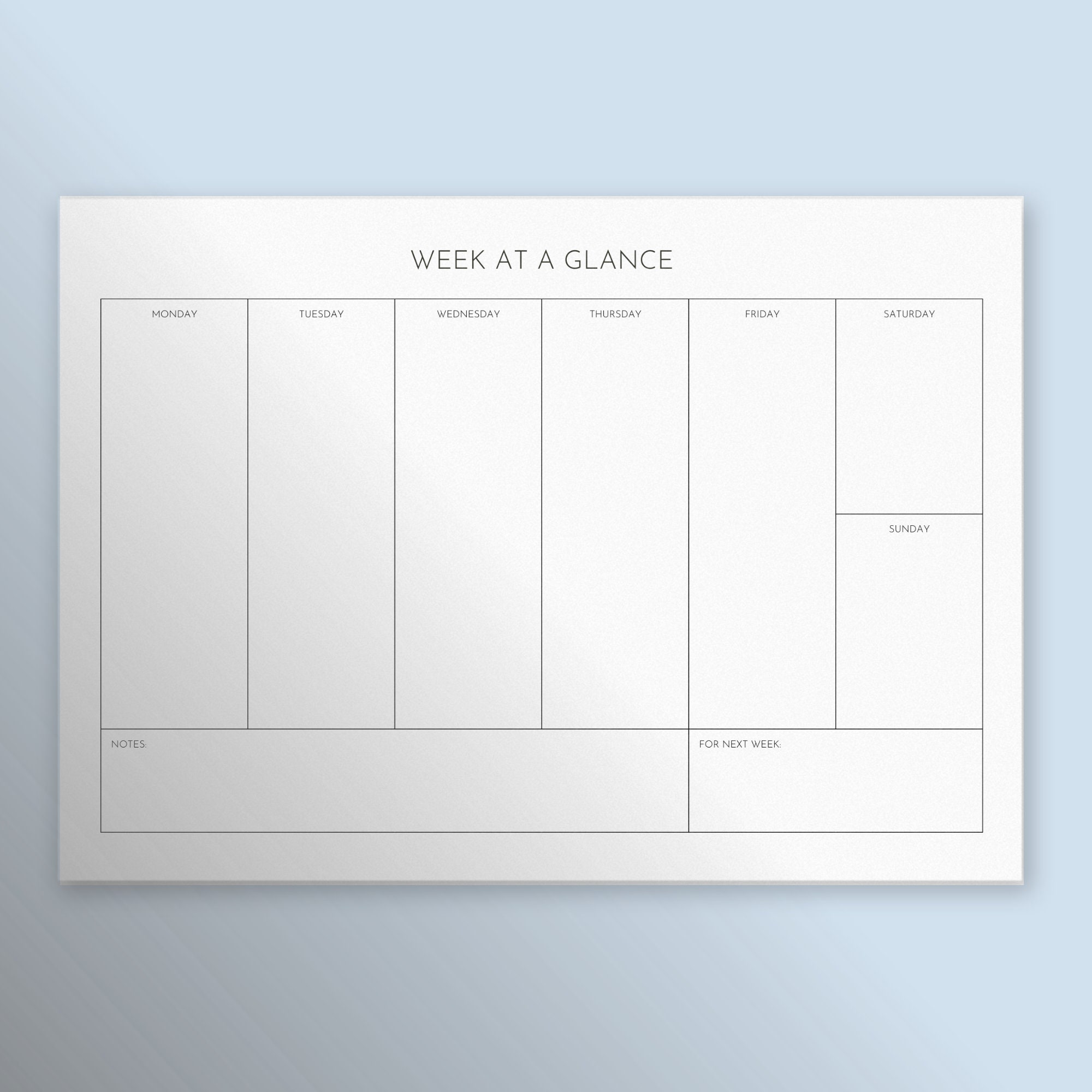 Weekly Planner Printable, Minimalist Schedule, Week at a Glance, PDF ...