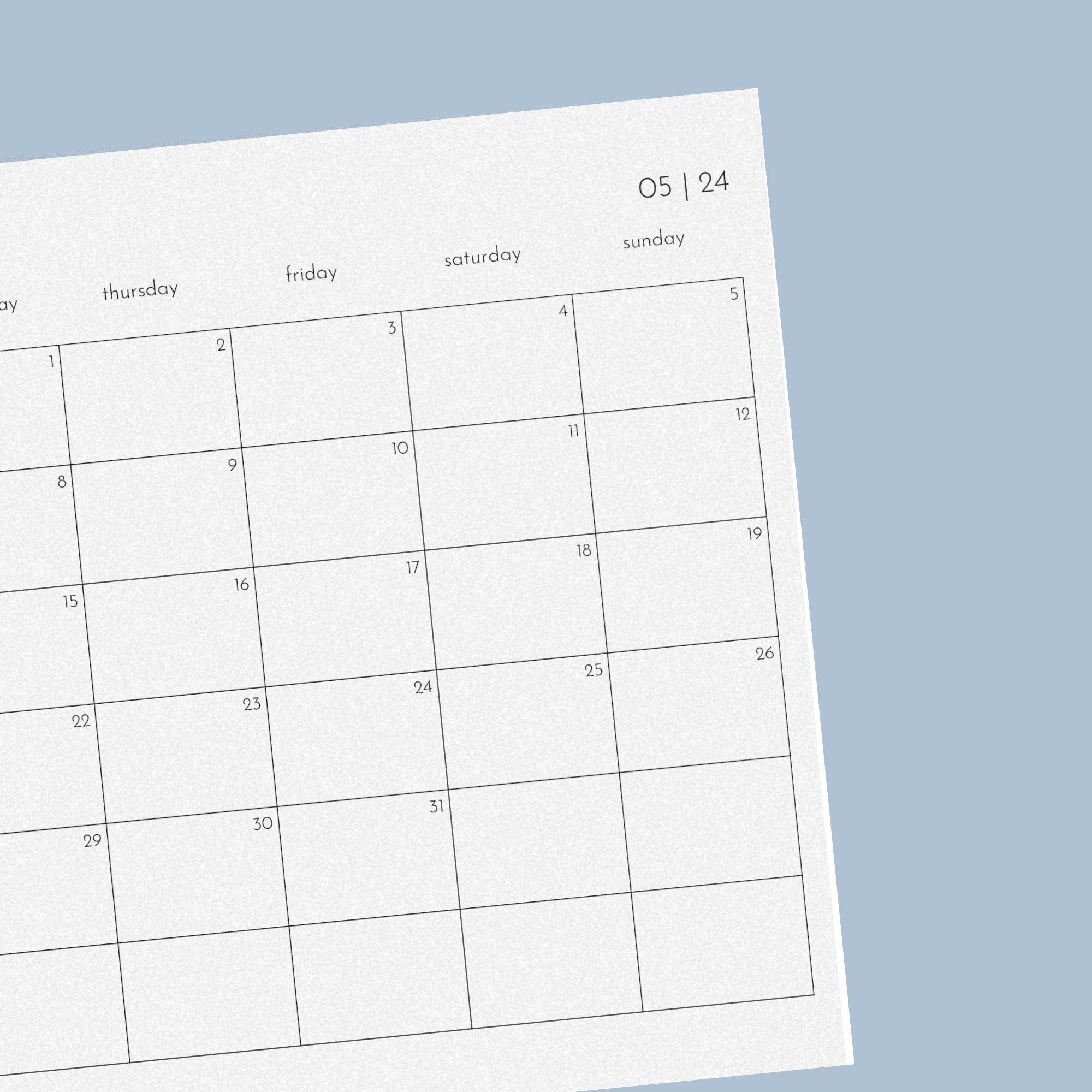 2024 A4 Monthly Calendar, Printable Minimalist Planner, Landscape PDF ...