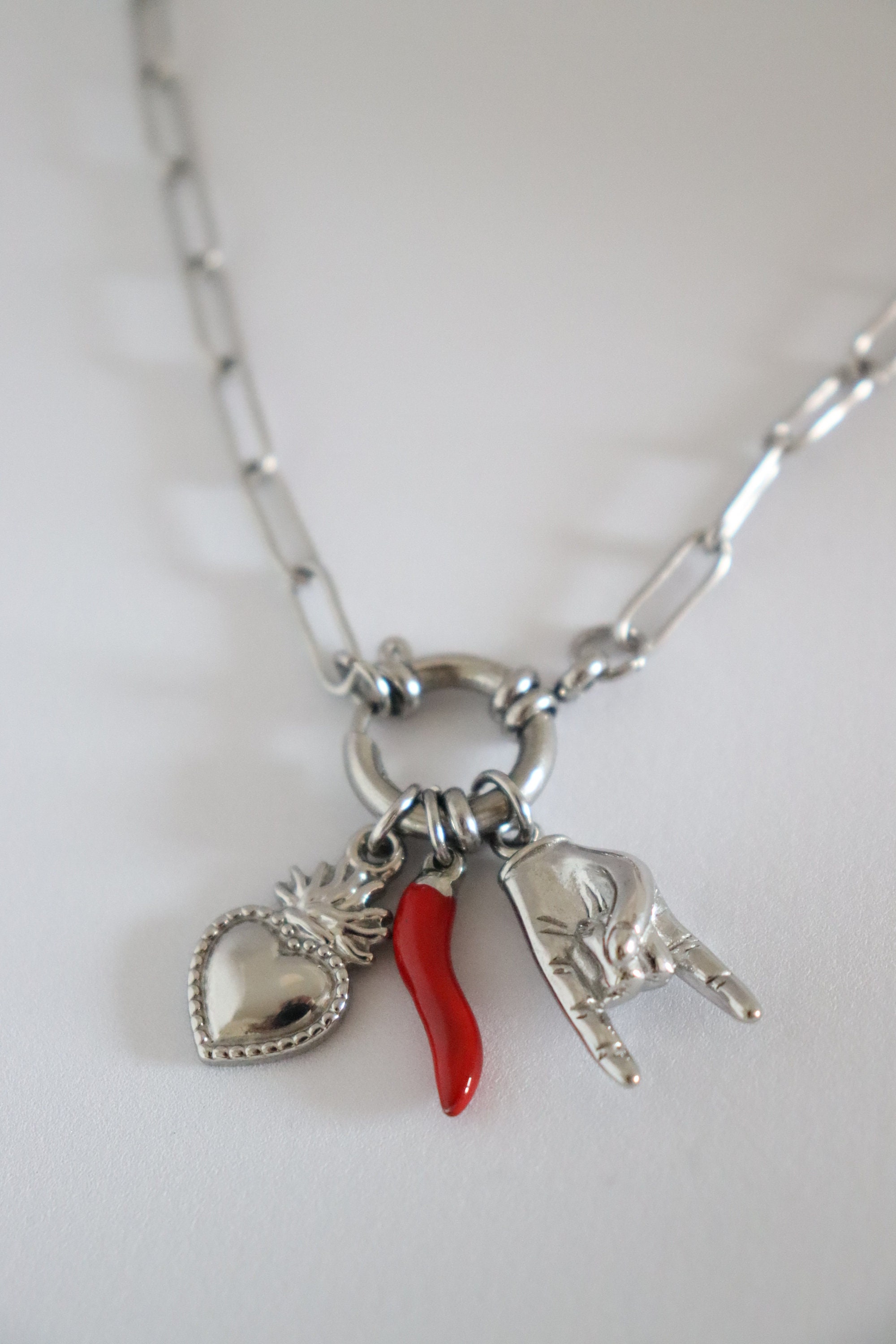 Women's Lucky Charm Necklace | Sacred Heart | Horn and Antlers | Red ...