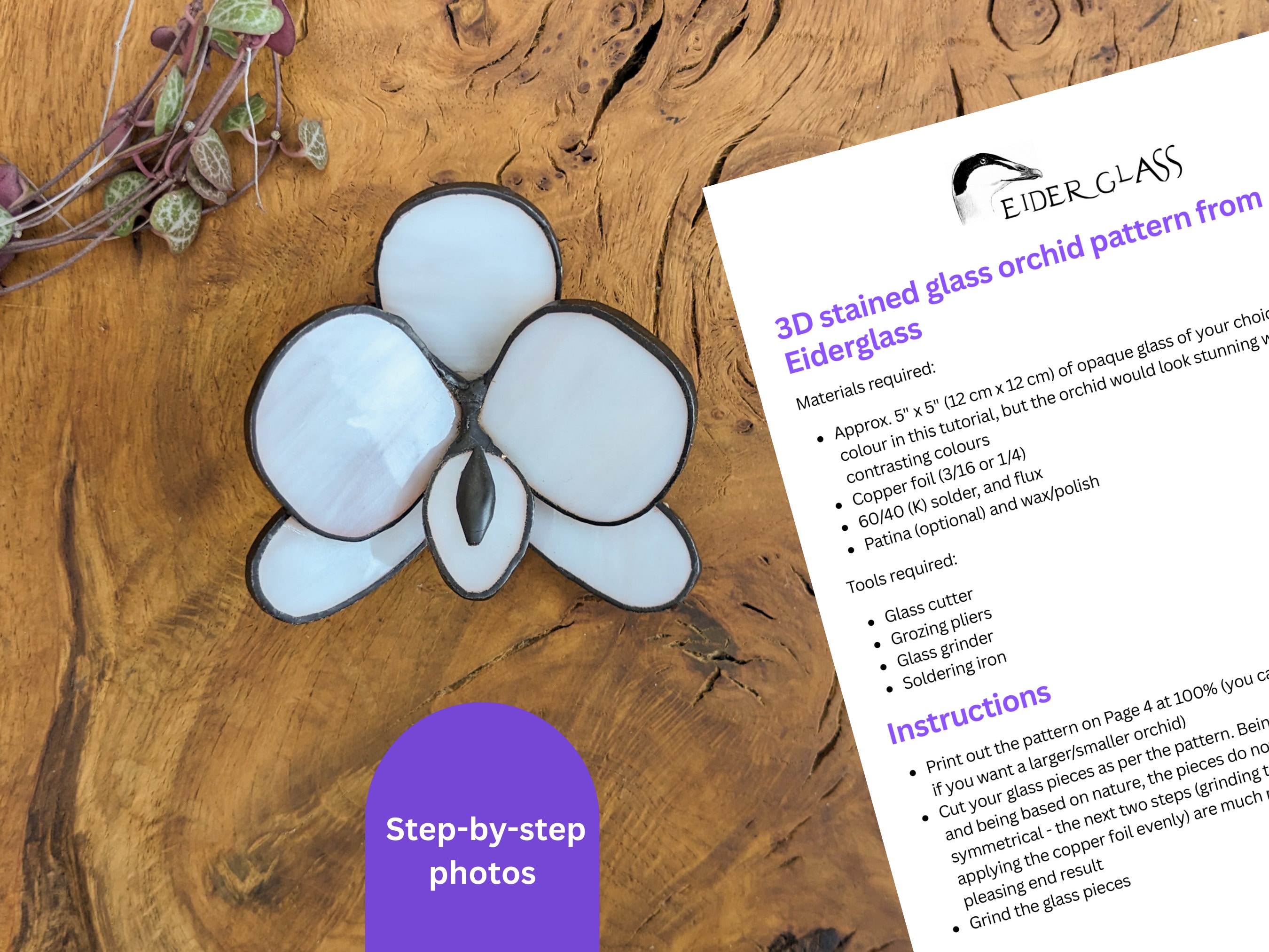 Digital Pattern for 3D Stained Glass Orchid Flower With Full ...