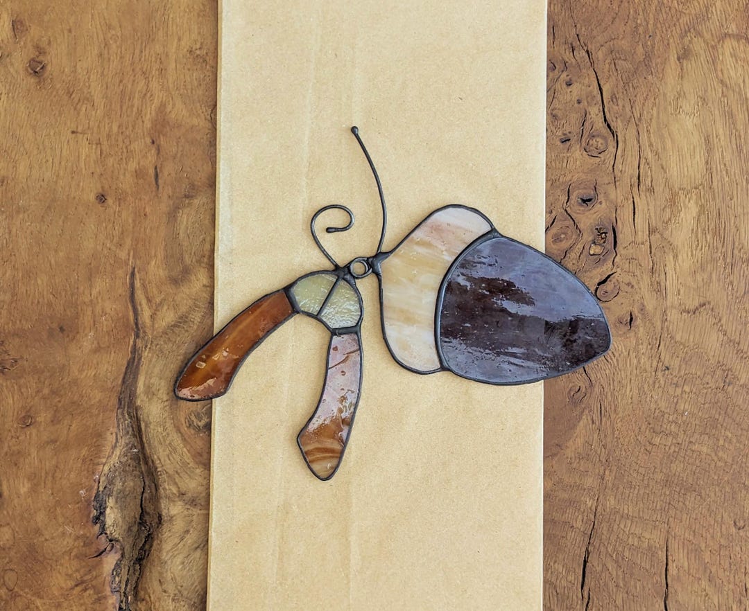 Stained Glass Acorn or Sycamore Seed Gift, Autumnal Tiffany Hanging ...