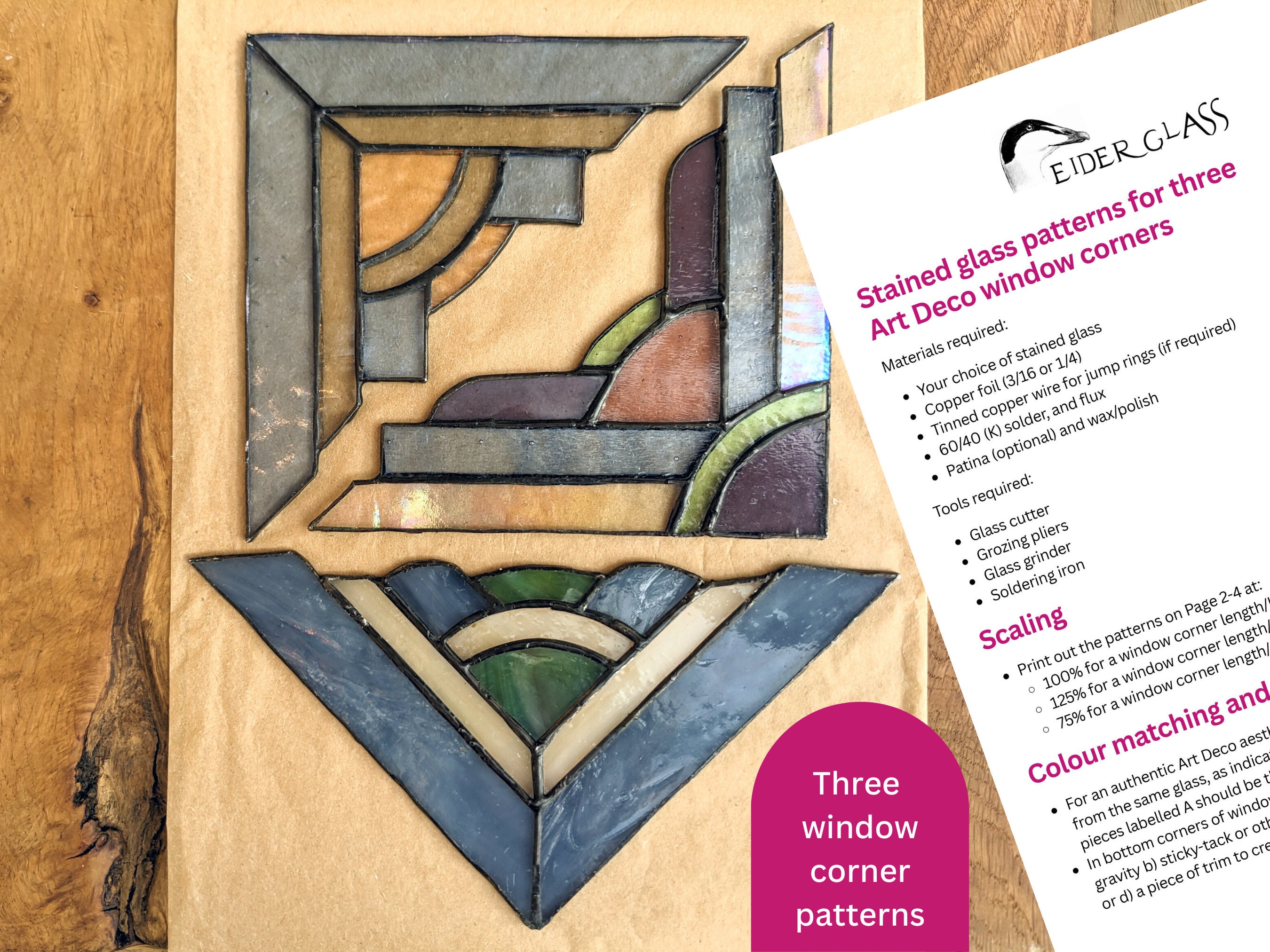 Stained Glass Patterns for 3 X Art Deco Window Corner Accents ...