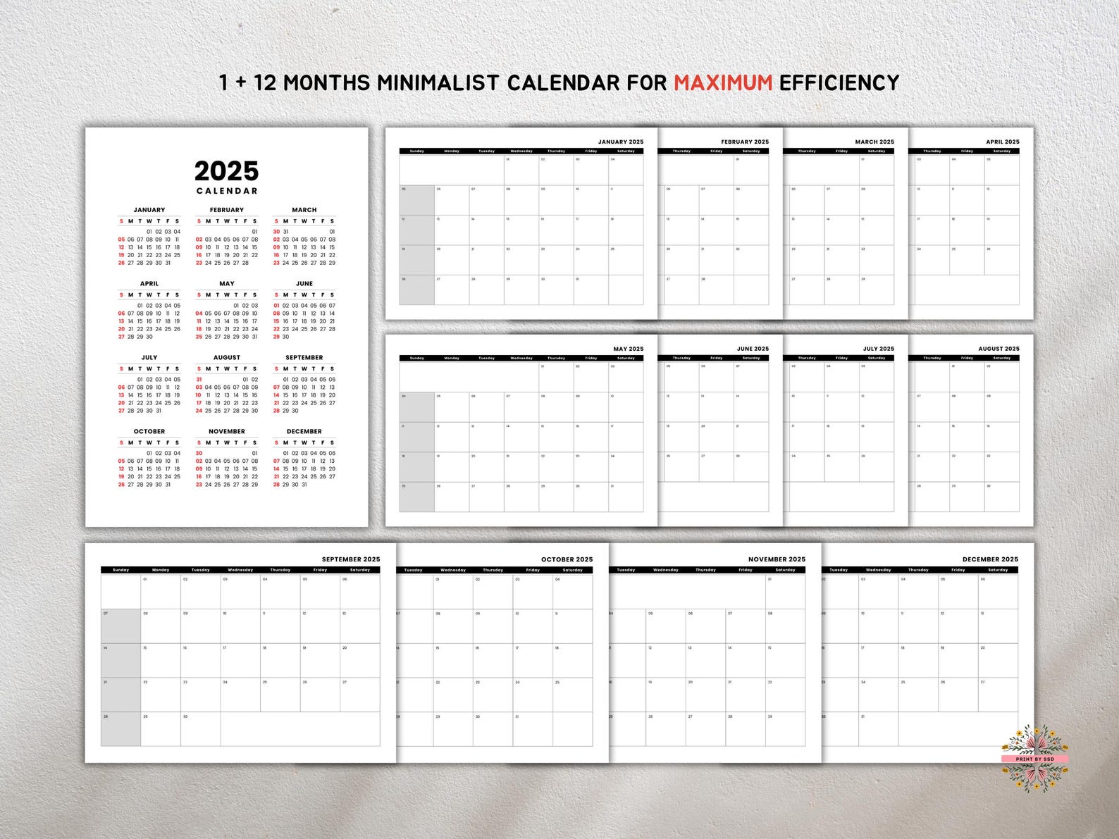 2025 Calendar, Printable Digital Fillable PDF, Organizer Schedule ...
