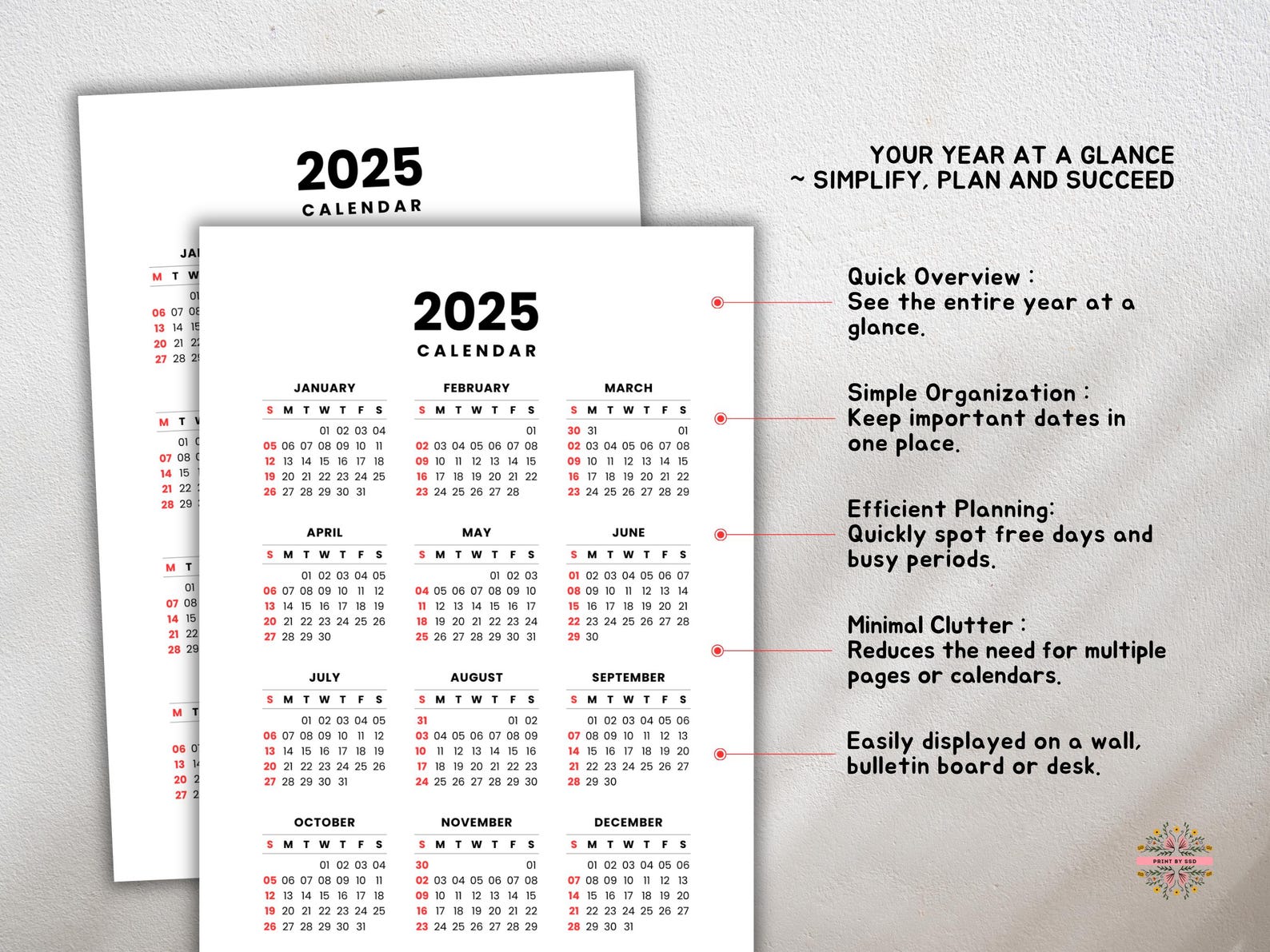 2025 Calendar, Printable Digital Fillable PDF, Organizer Schedule ...