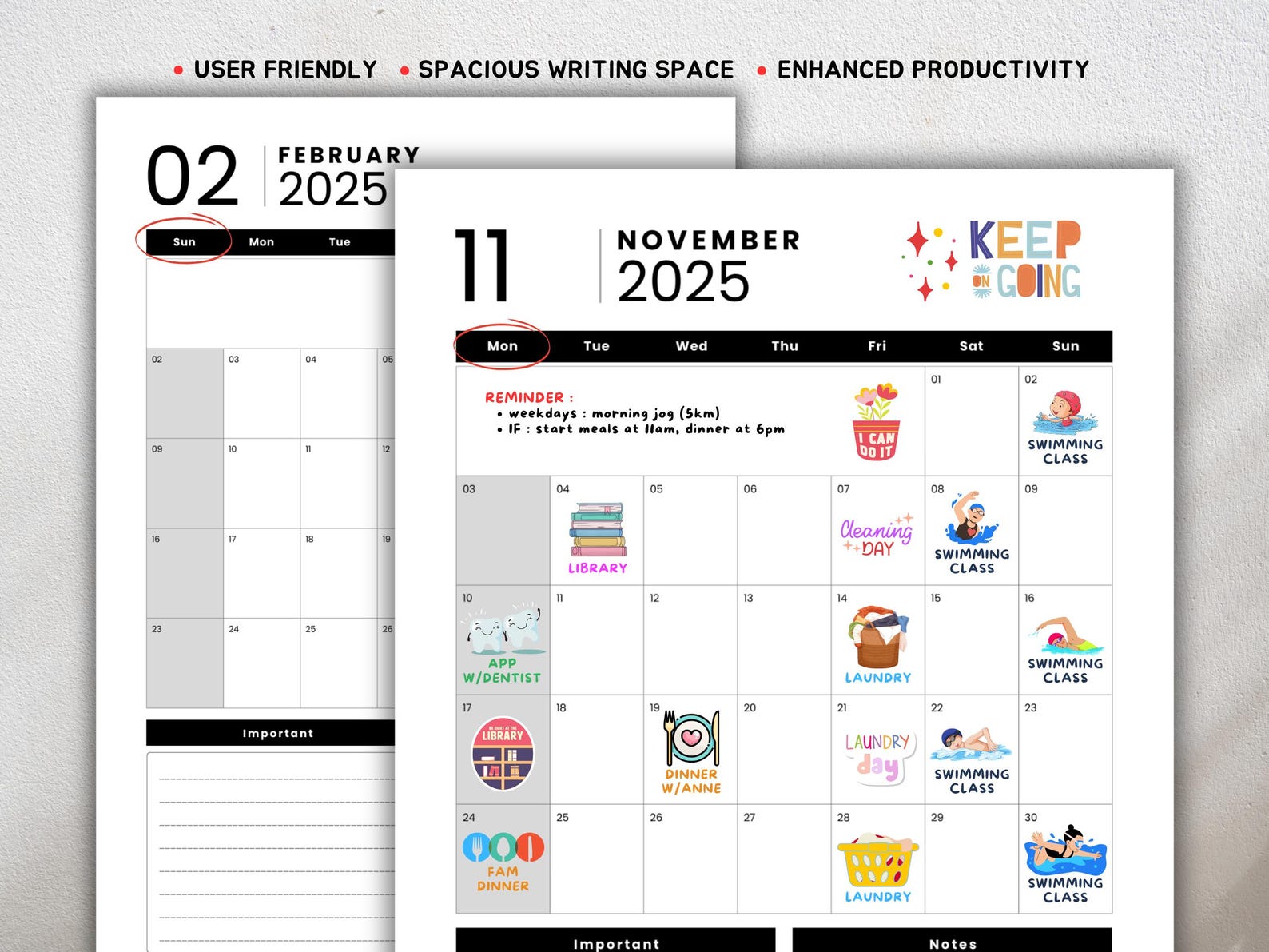 2025 Calendar, Printable Digital Fillable PDF, Organizer Schedule ...