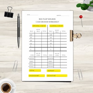 Editable Cash Drawer Worksheet/drawer Count for Business/cash Register ...