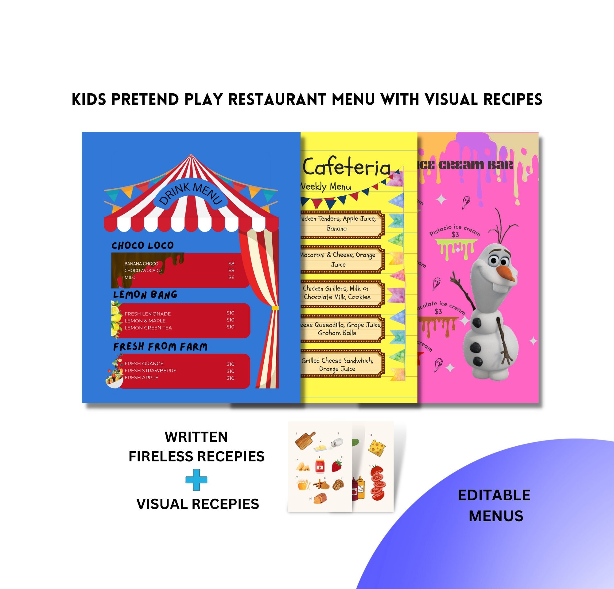 Kids Pretend Play Restaurant Menu| Kids Visual Recipe| Flameless Recipe ...