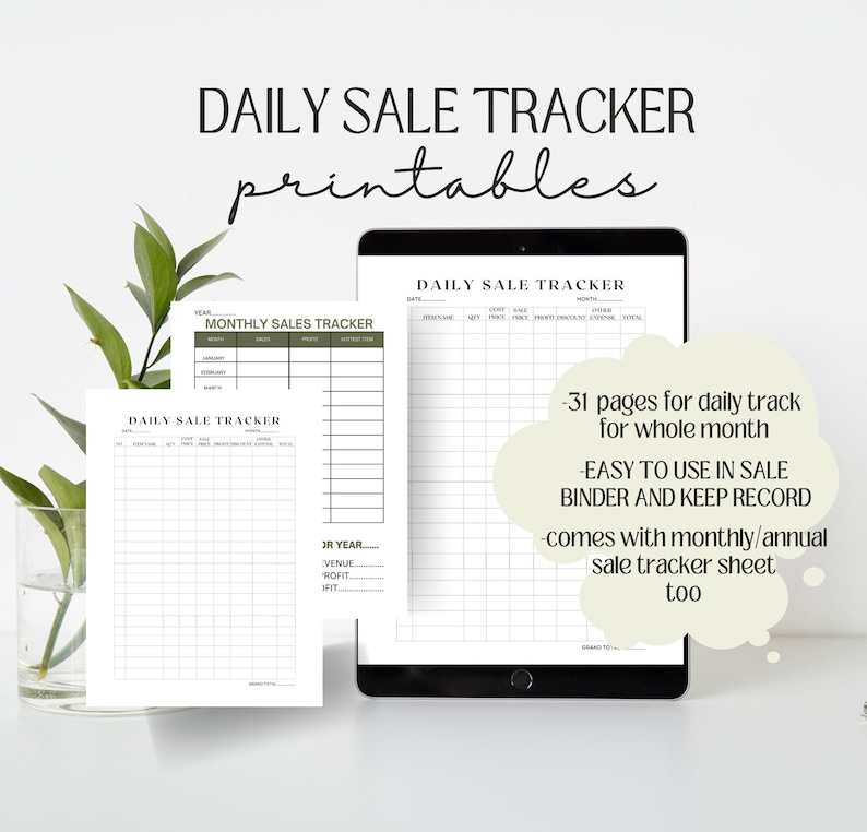 Sales Log Printable | Daily Sales Tracker | Sale Template | Website ...