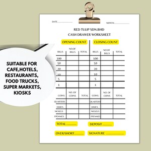 Editable Cash Drawer Worksheet/drawer Count for Business/cash Register ...