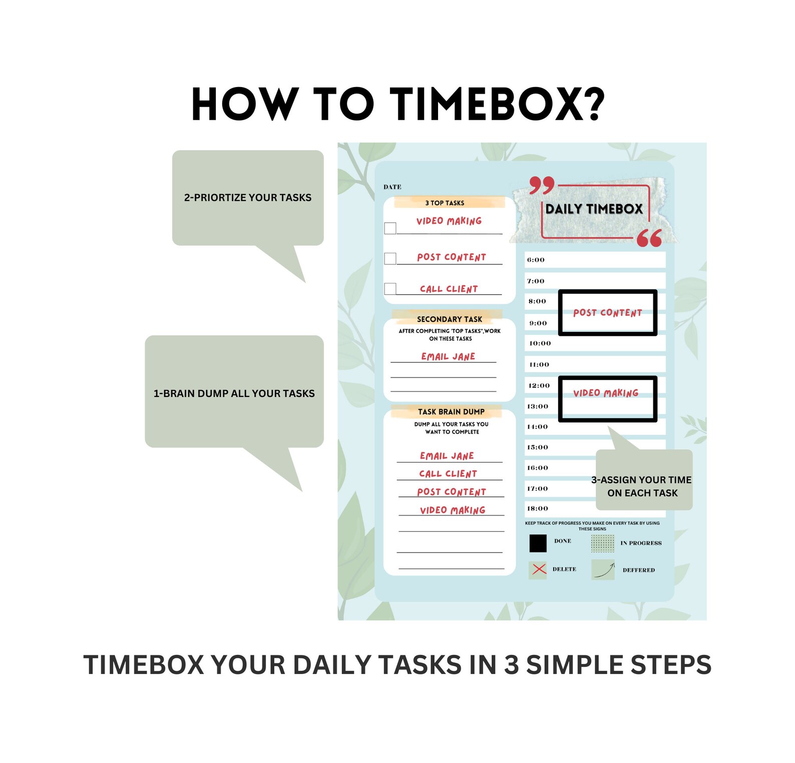 Editable TIMEBOX Planner Productivity Planner Entrepreneur Planner Time ...