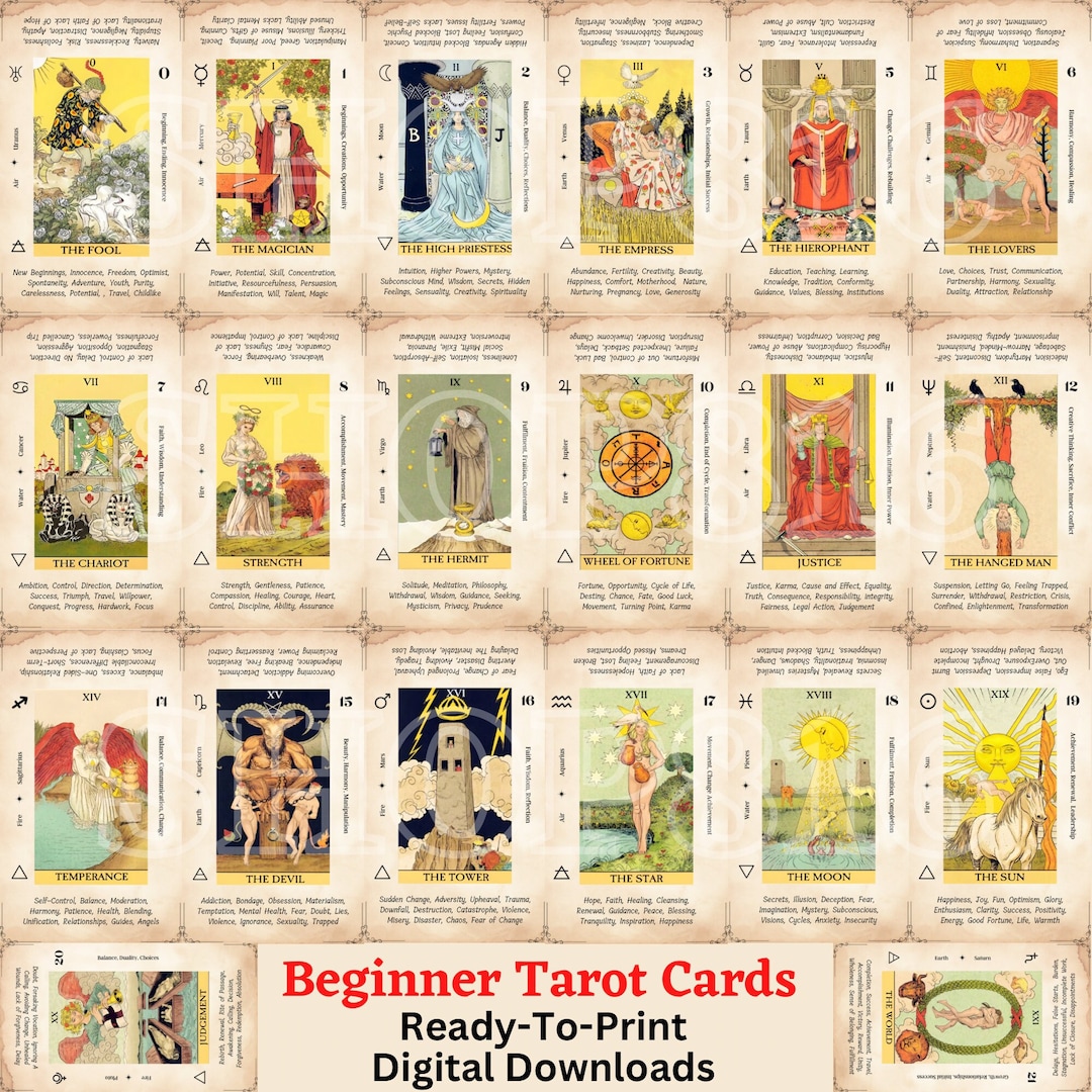 READY-TO-PRINT Tarot Deck Cards for Beginners, Tarot Spreads, Tarot ...