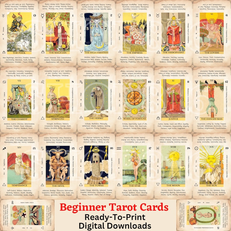 READY-TO-PRINT Tarot Deck Cards for Beginners, Tarot Spreads, Tarot ...