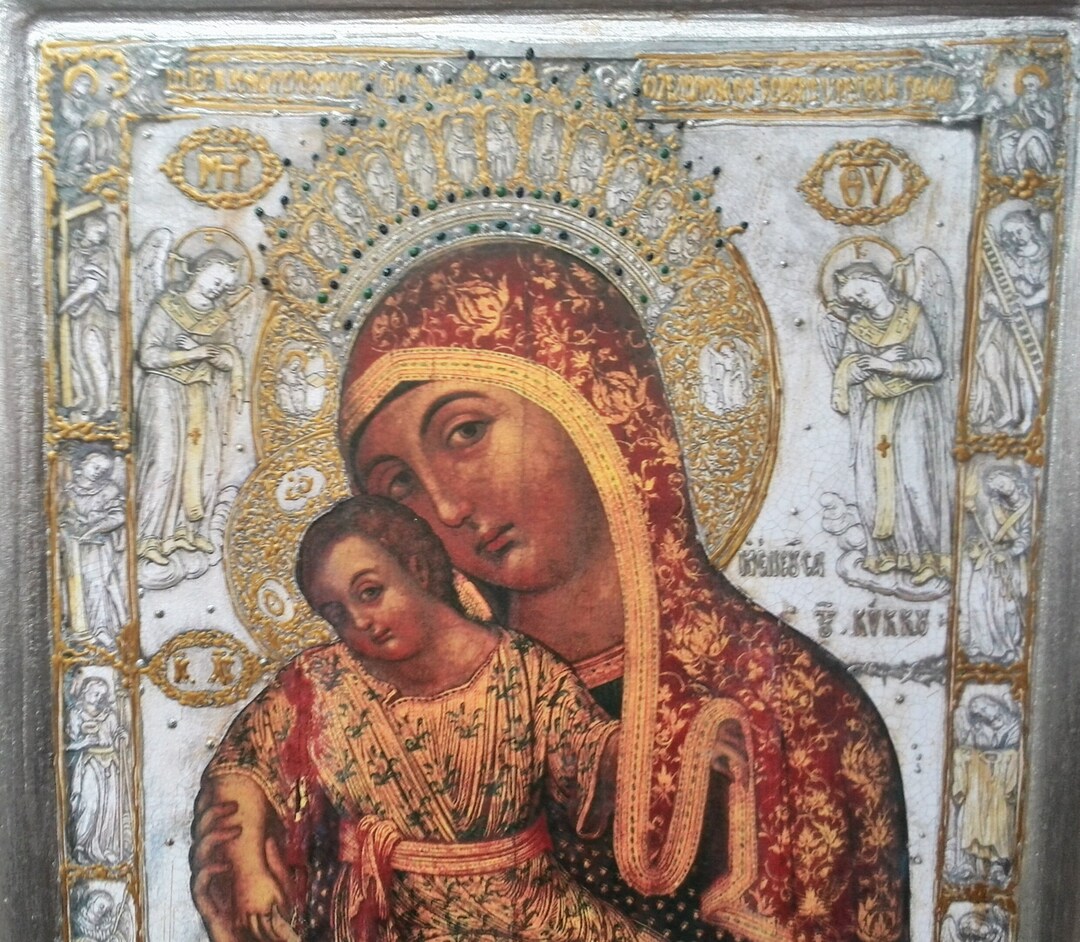 Virgin Mary Kykkos Monastery Icon on Wood Acrylic Paints - Etsy