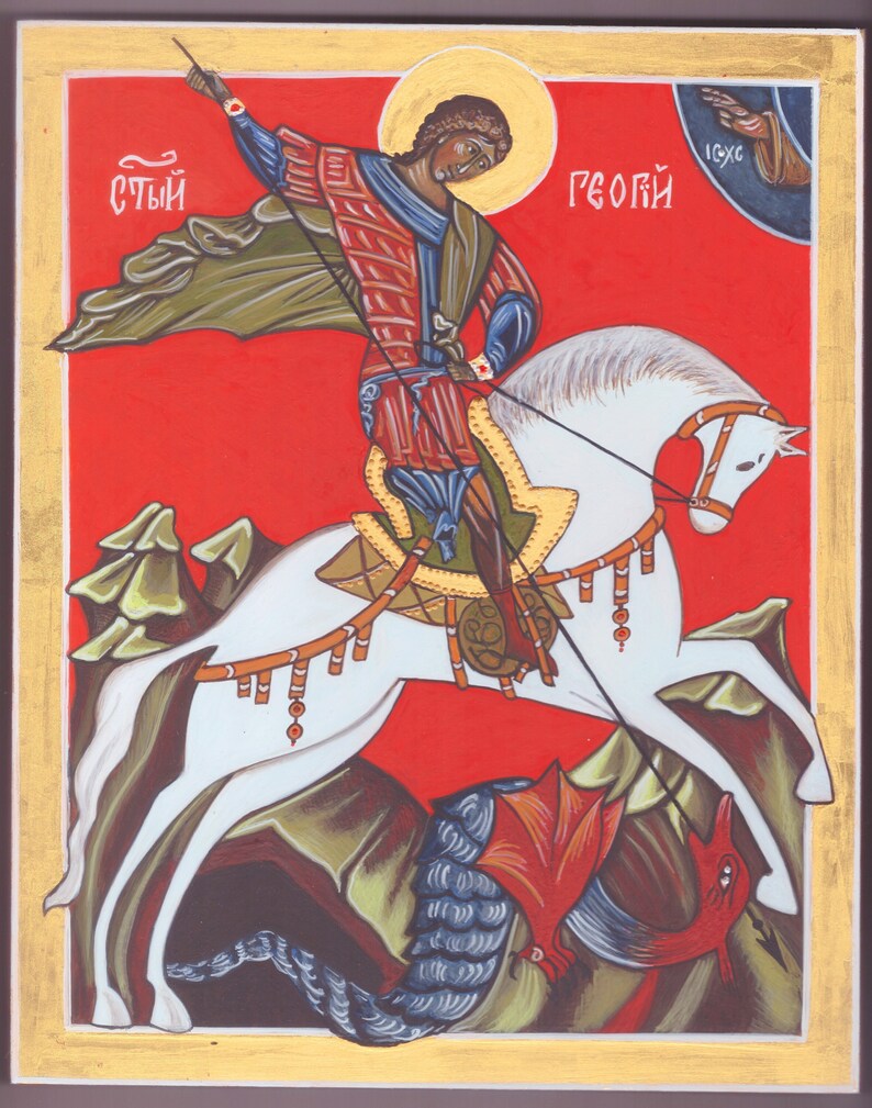 Икона Saint George & Dragon Orthodox Icon Handpainted Medieval Art ...