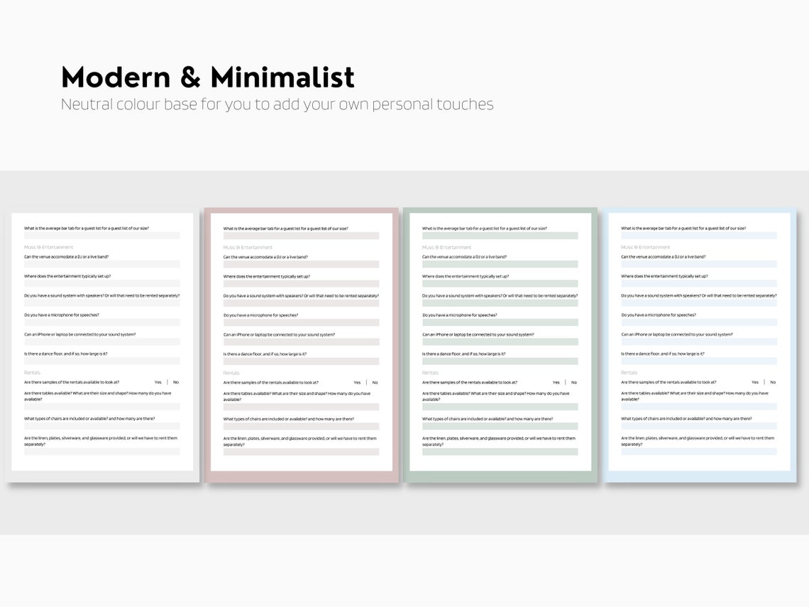 Wedding Venue Questions, Complete Digital Template Printable Editable ...