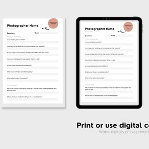 Wedding Photographer Questions, Complete Digital Template Printable ...