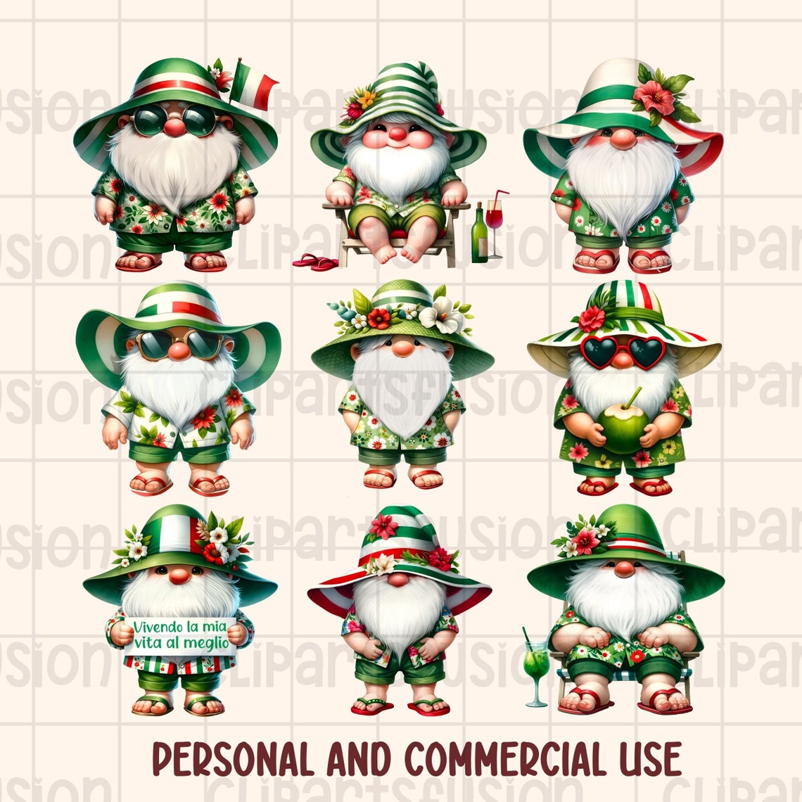 Italian Gnome Watercolor Clipart Summer Travel Gnome Graphic Collection ...