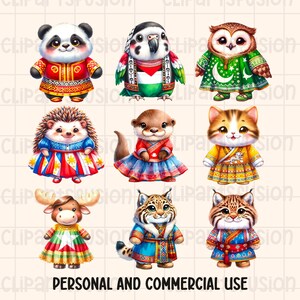 58 PNG Clip Art Cute Animals Wearing Traditional Asian Customs | Baby ...