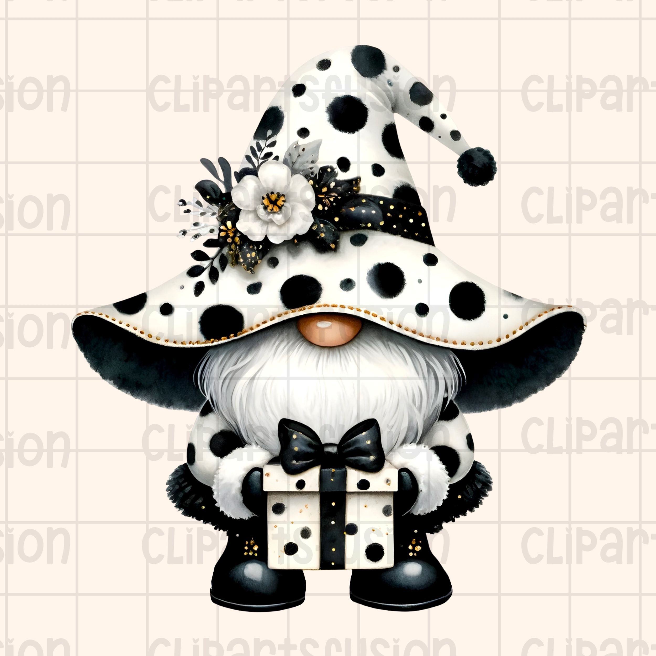 Dalmatian Gnome Clipart Bundle | Cute Black and White Nome Graphics ...