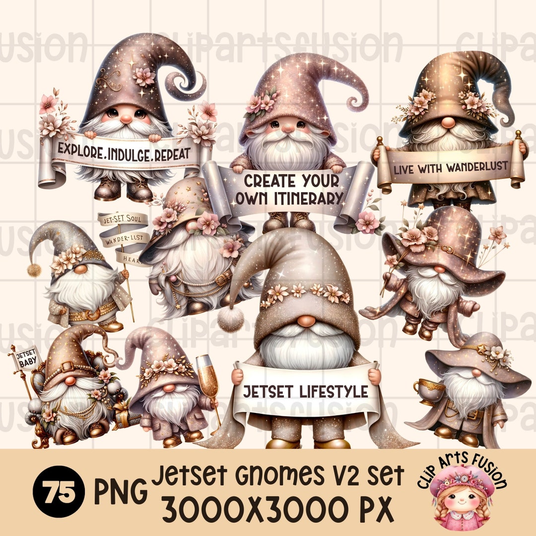 Jetset Watercolor Gnomes Clipart Bundle | Travel Gnomes Graphics PNG ...