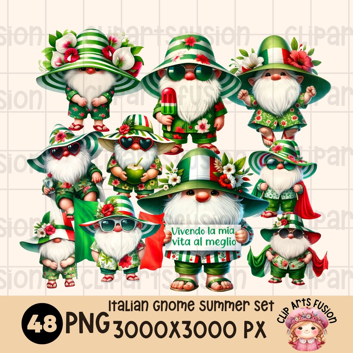 Italian Gnome Watercolor Clipart | Summer Travel Gnome Graphic ...