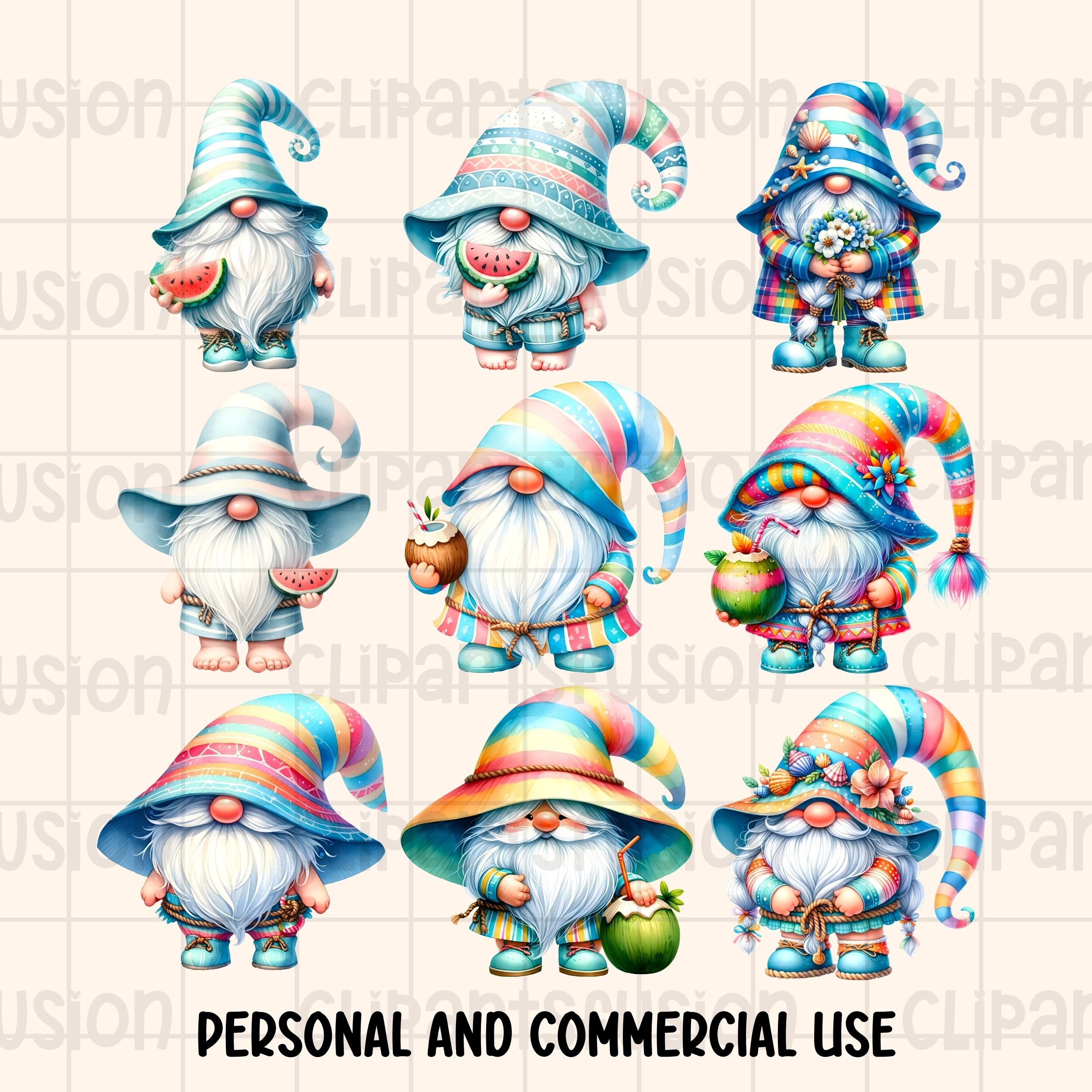 Cute Summer Gnome Clipart Collection | Summer Cartoon Illustration ...