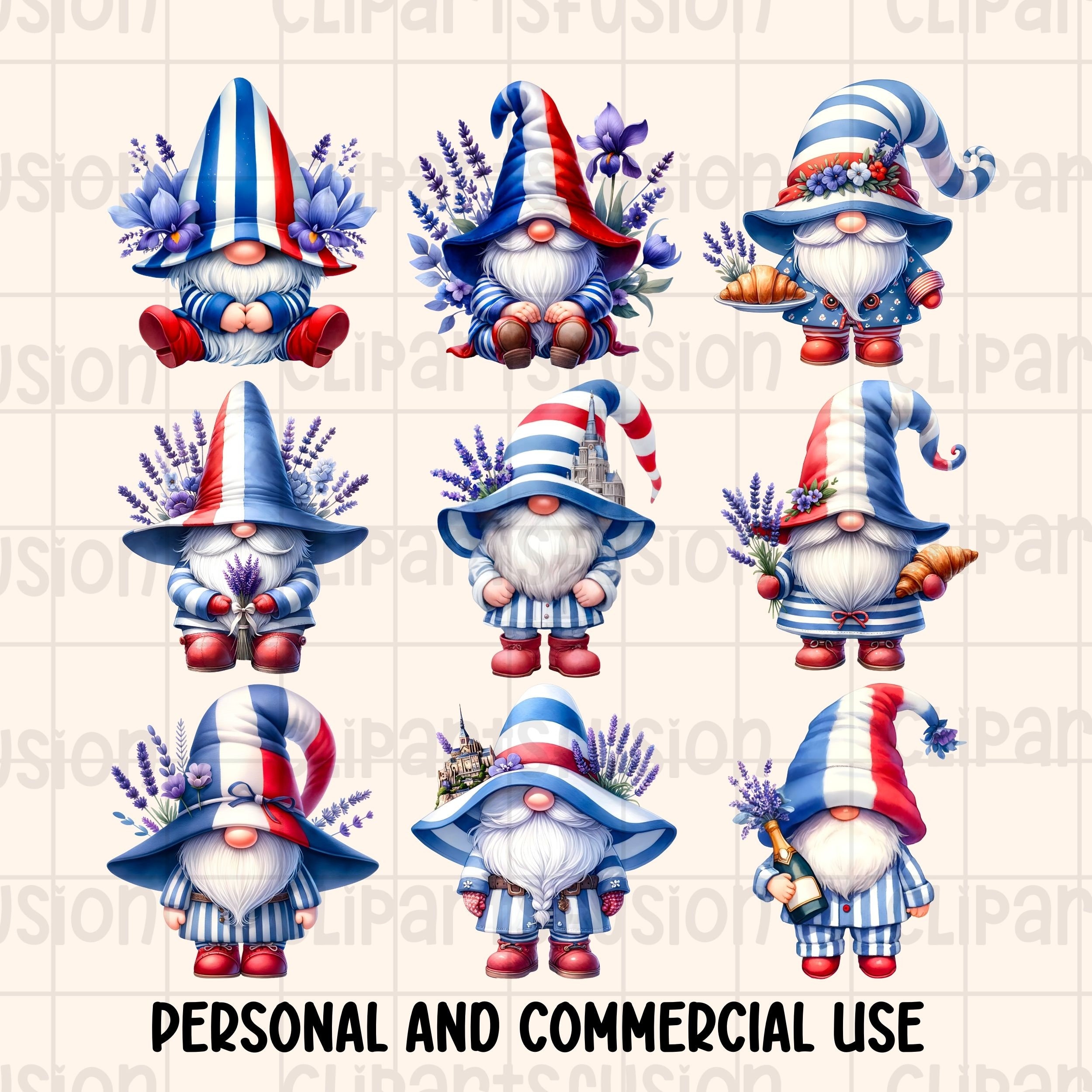 French Gnome Clipart Bundle | Travel to France Graphics Collection ...