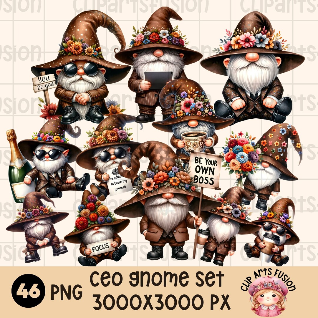 CEO Entrepreneur Gnome Watercolor Clipart Collection | Gnome Graphics ...