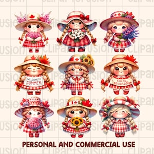 Canadian Girls Clipart Watercolor Bundle | Happy Girls With Plaid Dress ...