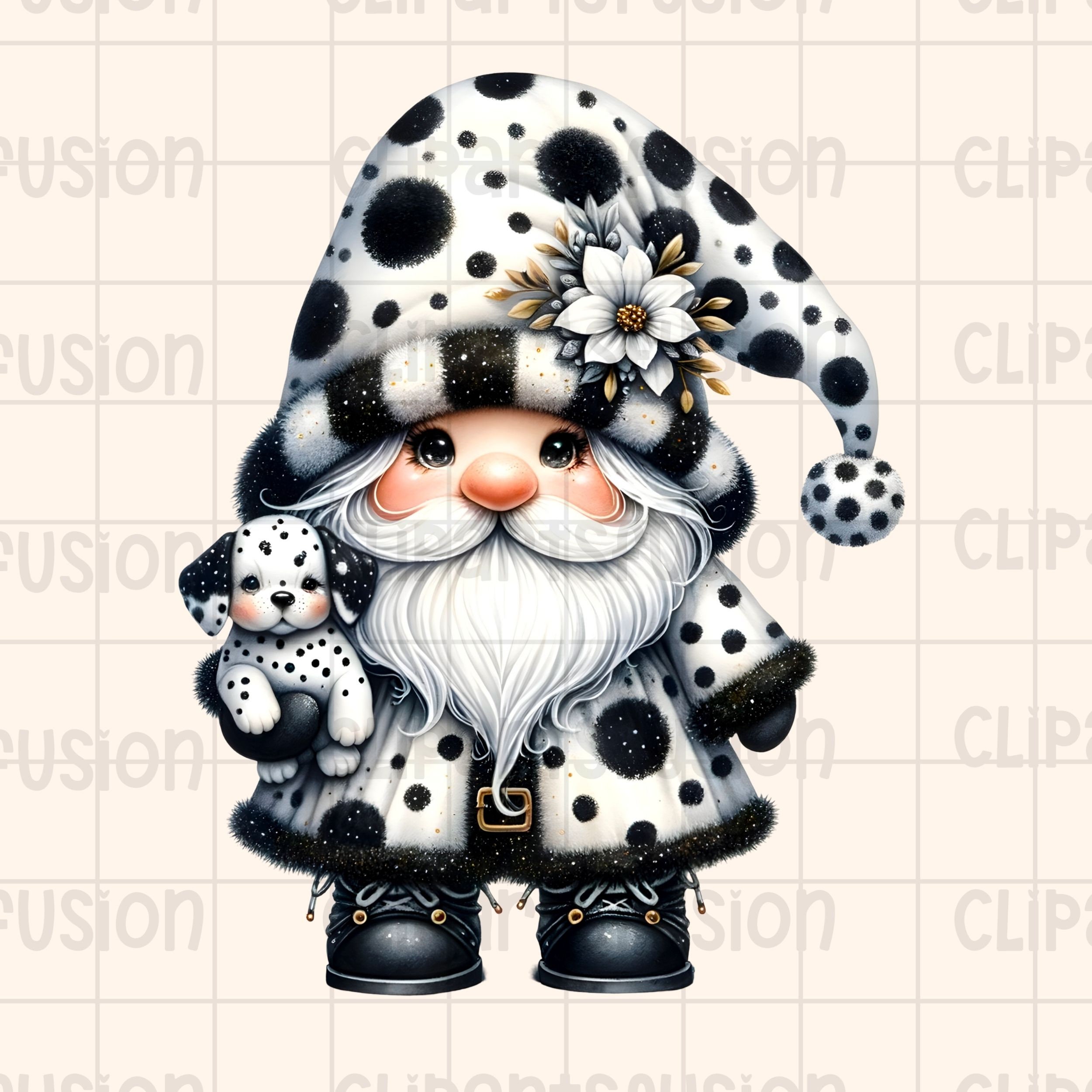Dalmatian Gnome Clipart Bundle | Cute Black and White Nome Graphics ...