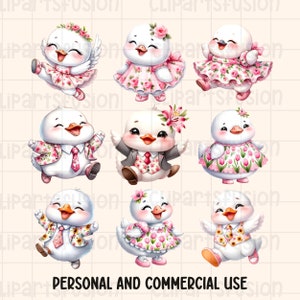 30 PNG Whimsical Baby Swans Clip Art Set | Cute Watercolor Graphics ...