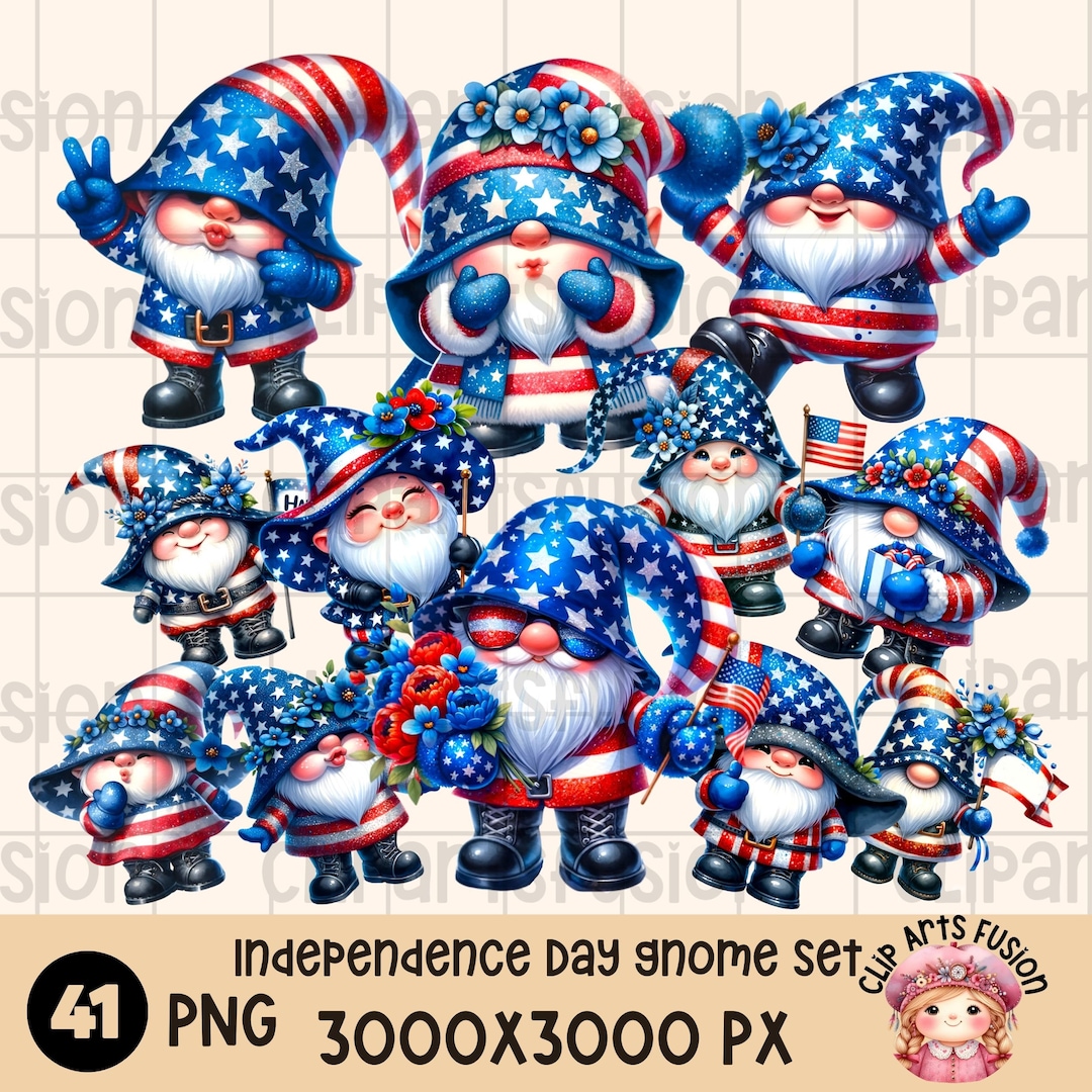 4th of July | Independence Day American Gnome Clipart Set | Celebrating ...