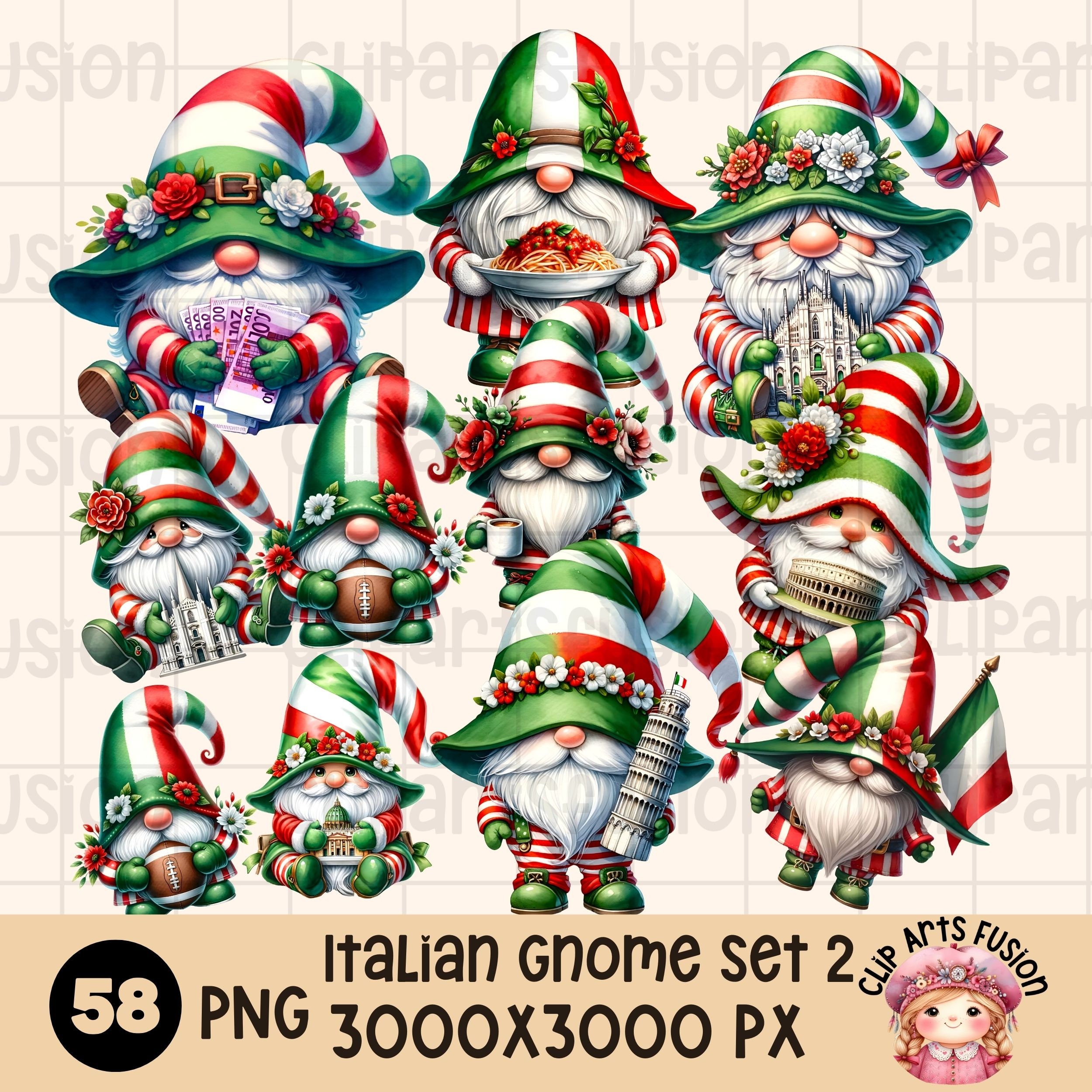 Italian Gnome Clipart Set | Travel Gnome to Italy | 58 PNG Culture ...