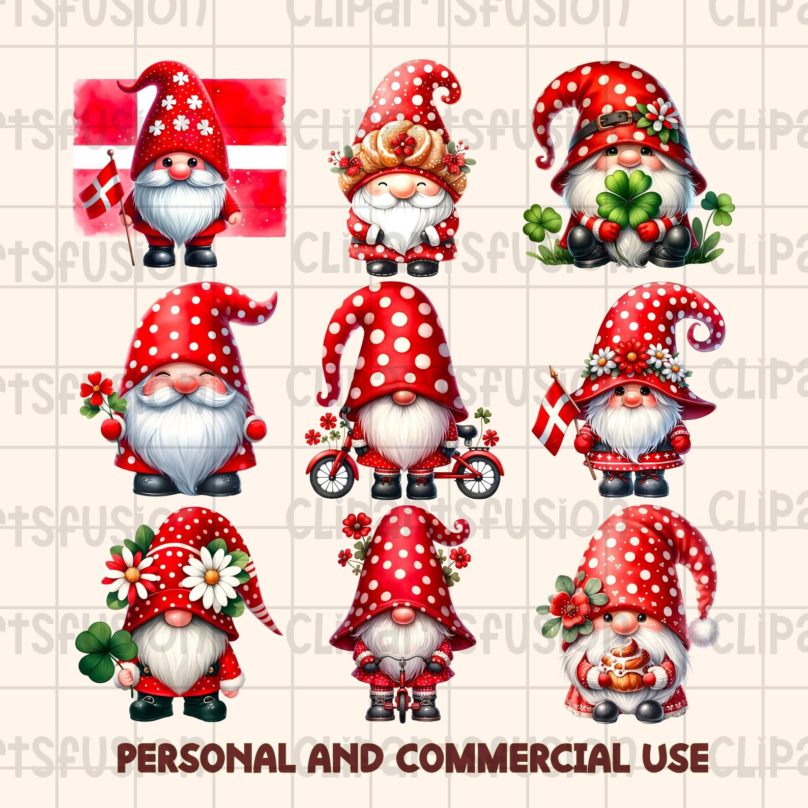 Danish Gnomes Clipart Set | Watercolor Cute Danish Nomes Collection ...