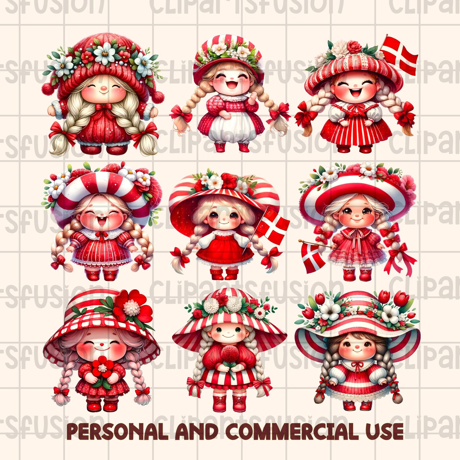 Watercolor Happy Danish Girls Clipart Set | Cute Girls Graphics Bundle ...