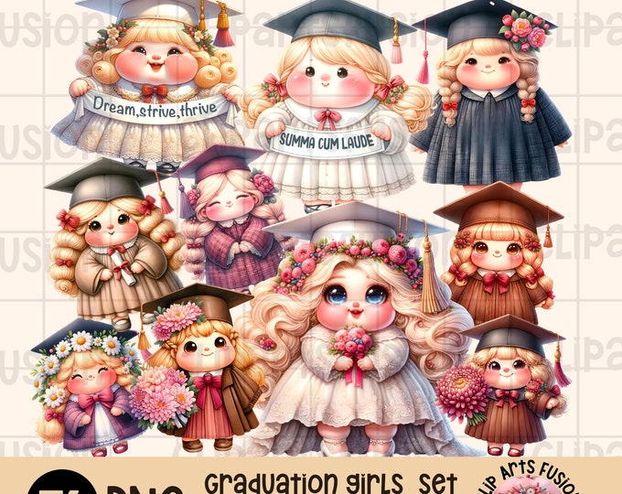 Clipart Cute Girls Graduates Bundle With Transparent Background ...