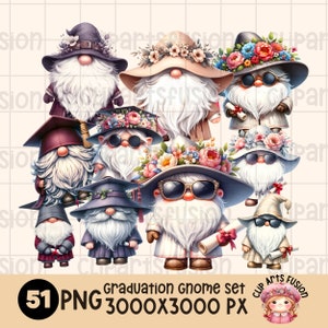 Graduation Gnome Clipart PNG Collection | Watercolor Nome Grad ...