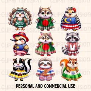58 PNG Clip Art Cute Animals Wearing Traditional Asian Customs | Baby ...