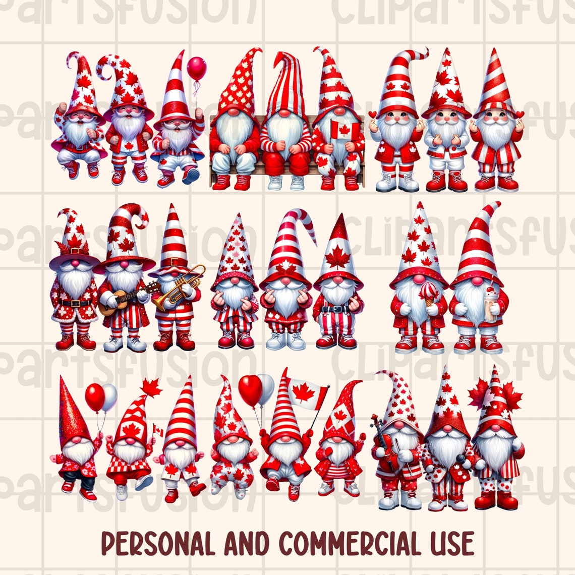 Canadian Gnome Watercolor Clipart Collection Set 6 Independence Day ...