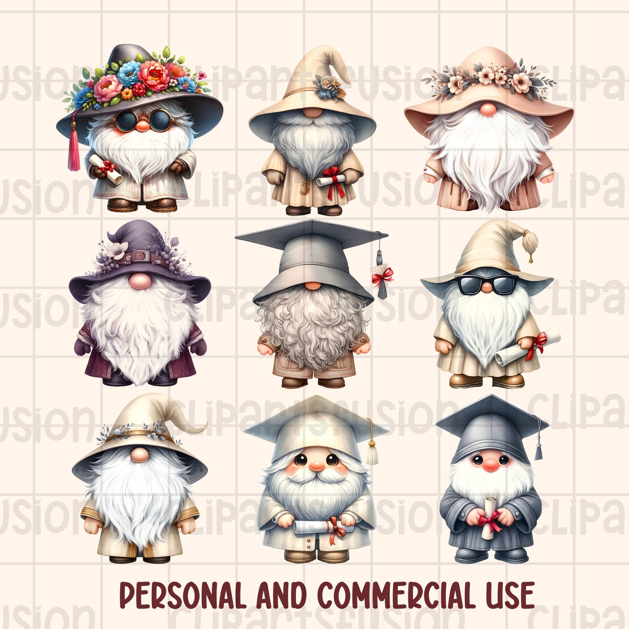 Graduation Gnome Clipart PNG Collection | Watercolor Nome Grad ...