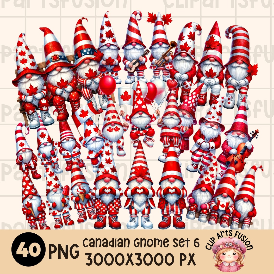 Canadian Gnome Watercolor Clipart Collection Set 6 | Independence Day ...