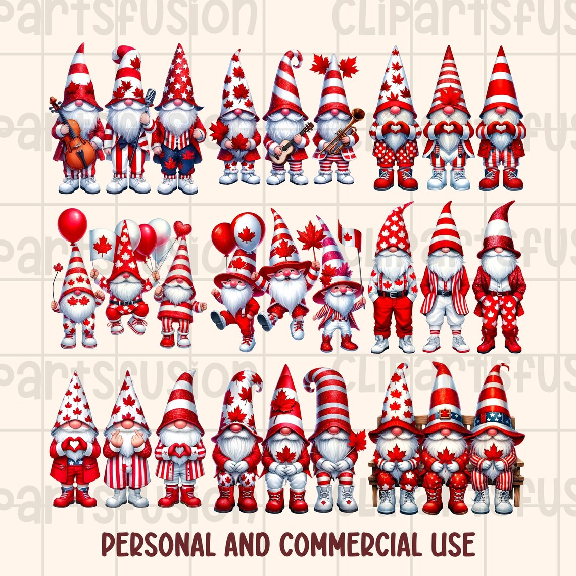 Canadian Gnome Watercolor Clipart Collection Set 6 Independence Day ...