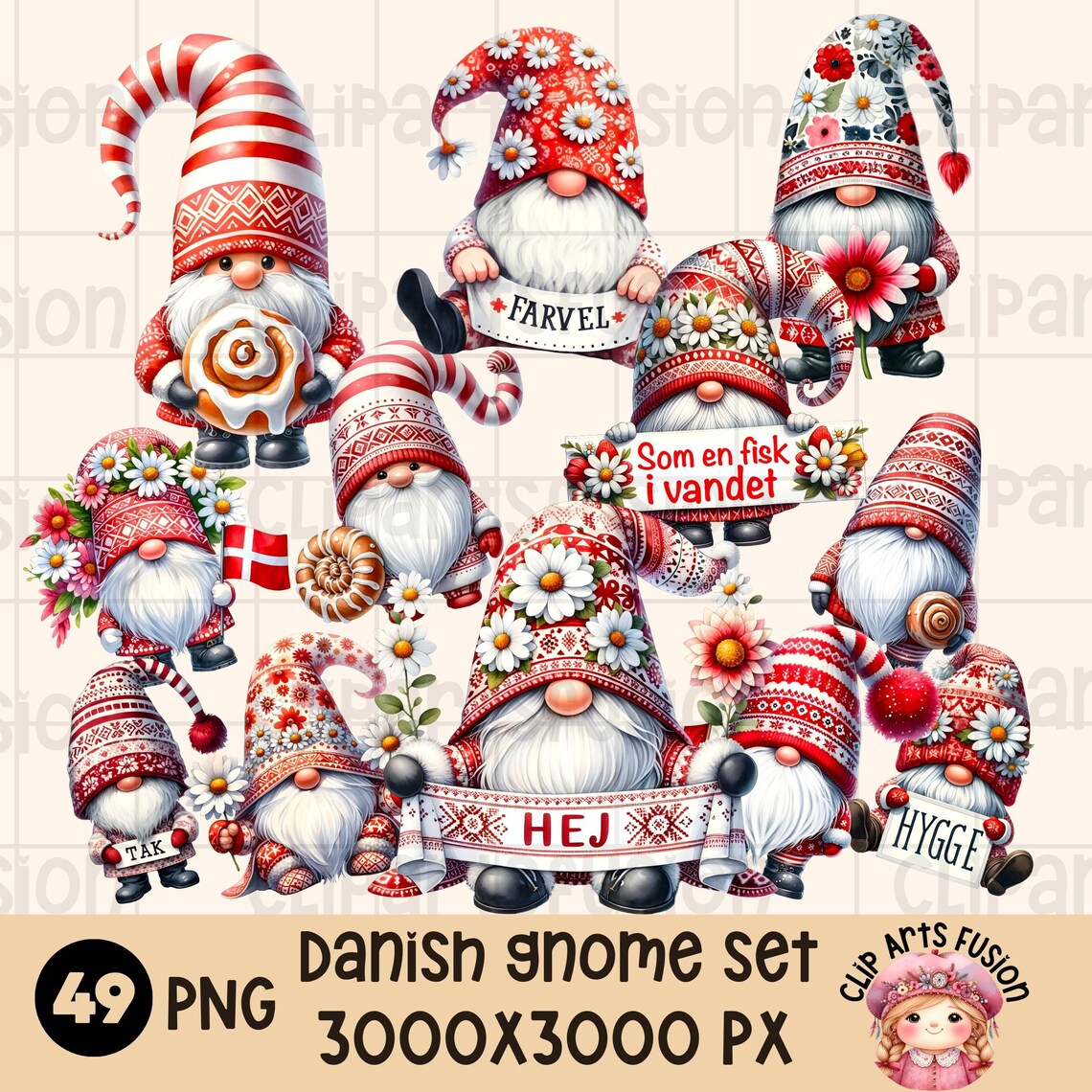 Danish Gnome Watercolor Clipart Collection |cute Gnome Graphics ...
