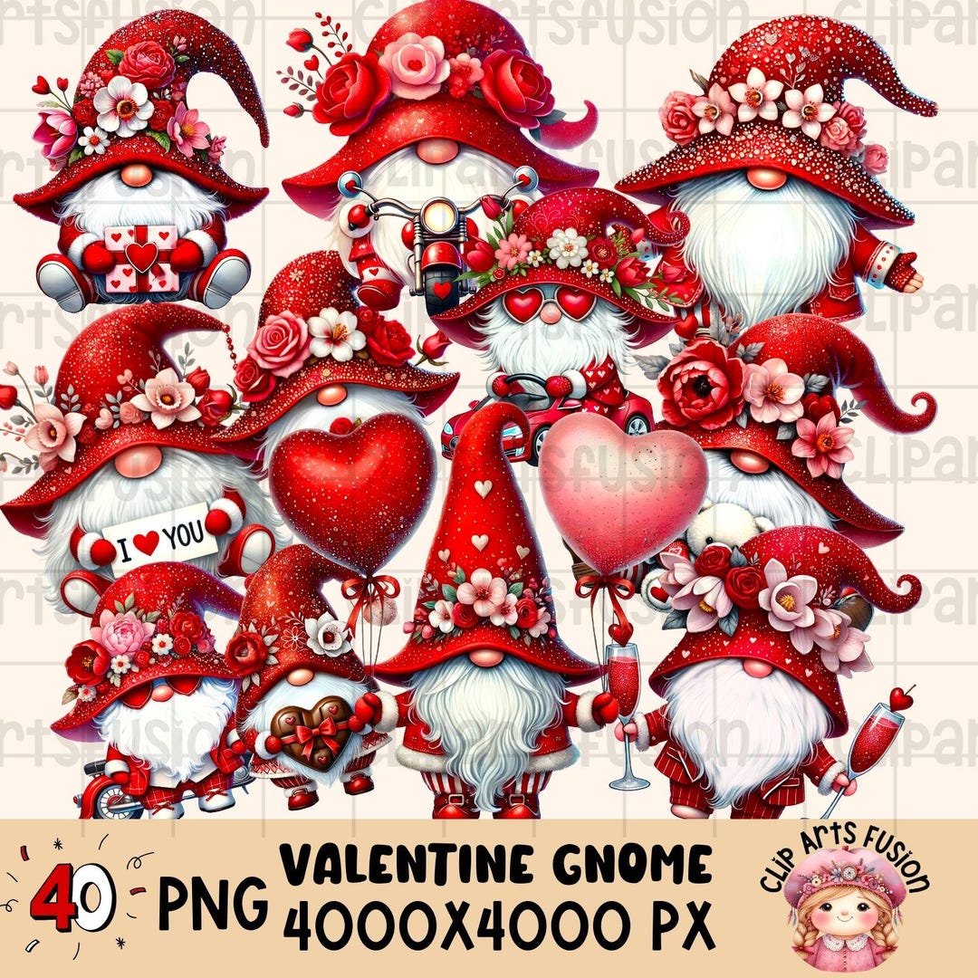 Valentine Gnomes Watercolor Clipart Set – Adorable & Festive Designs ...