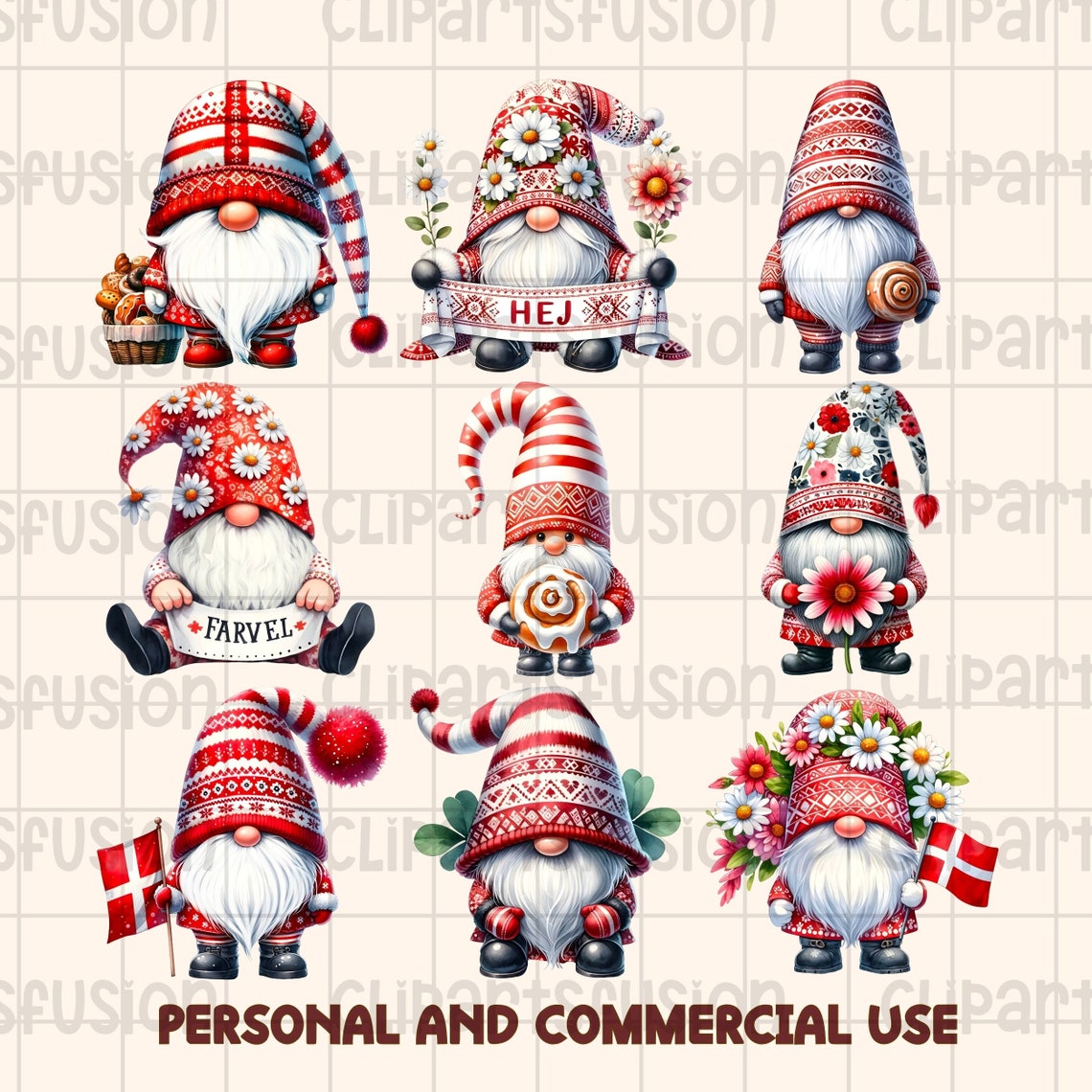 Danish Gnome Watercolor Clipart Collection |cute Gnome Graphics ...