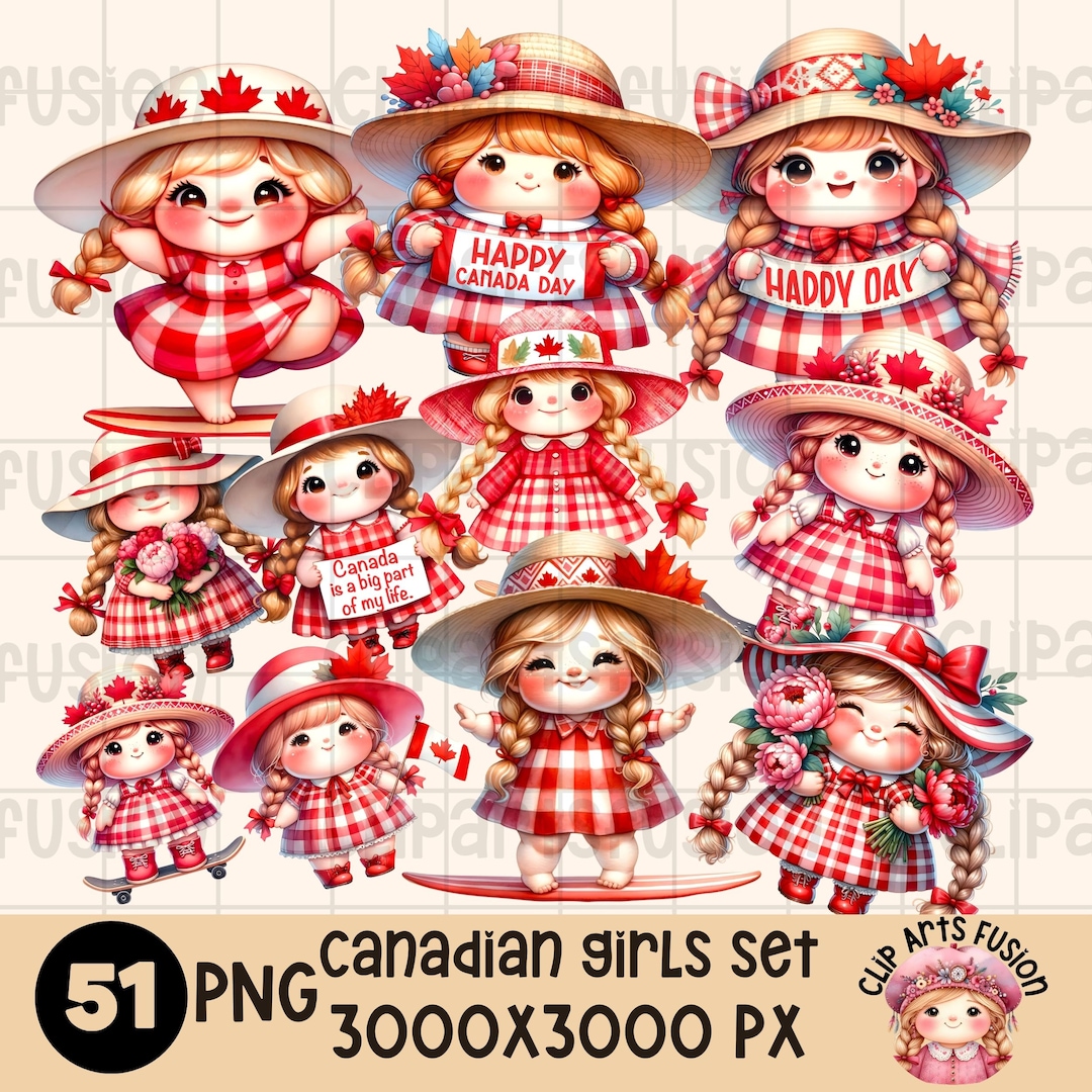 Canadian Girls Clipart Watercolor Bundle | Happy Girls With Plaid Dress ...